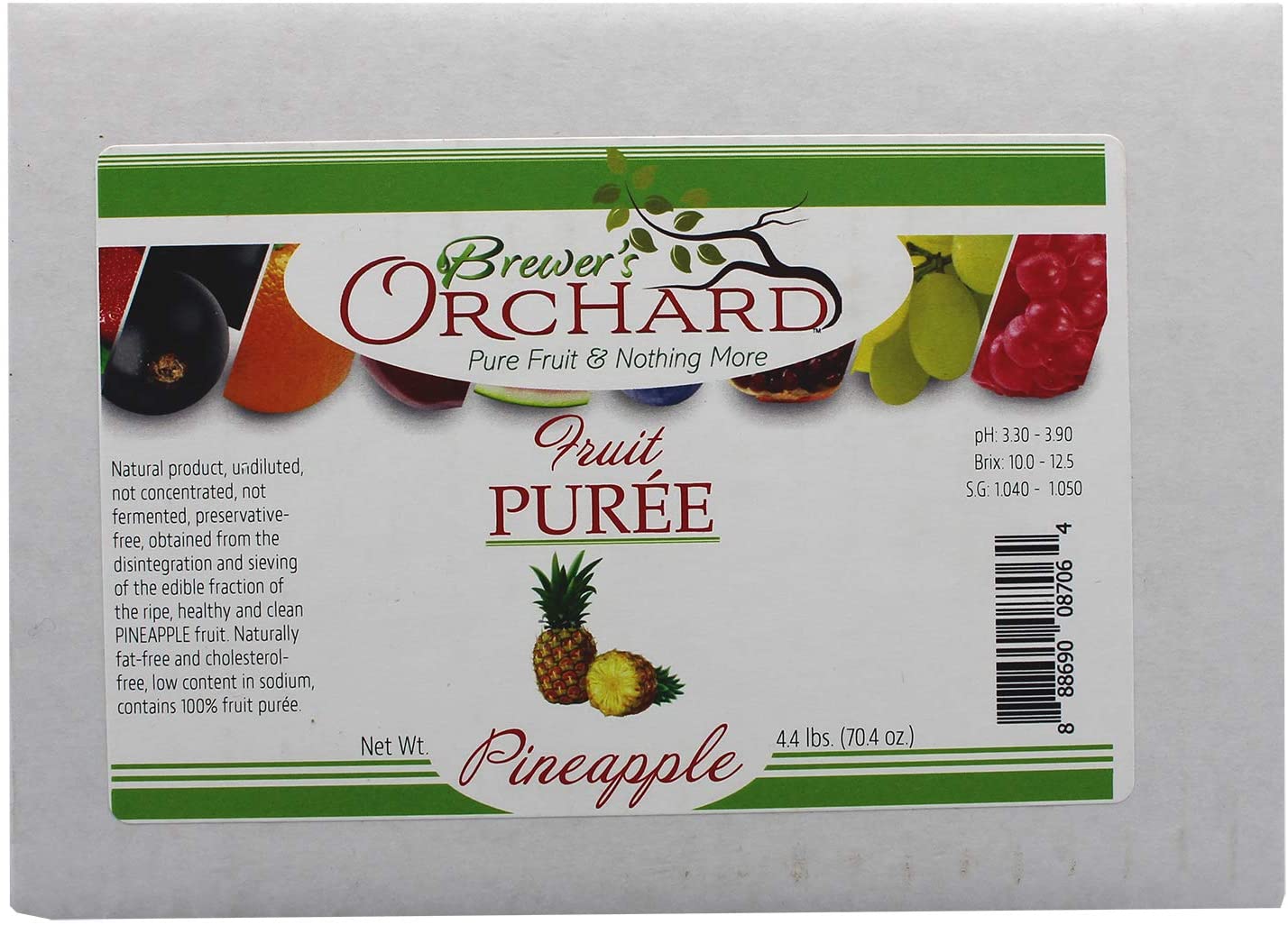 PINEAPPLE PUREE 4.4 Pound Boxed Bladder Brewer's Orchard Natural Fruit ...