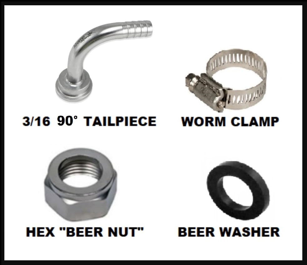 4PC TAILPIECE CONNECTOR KIT 90° Curved Elbow Includes Beer Nut Washer ...